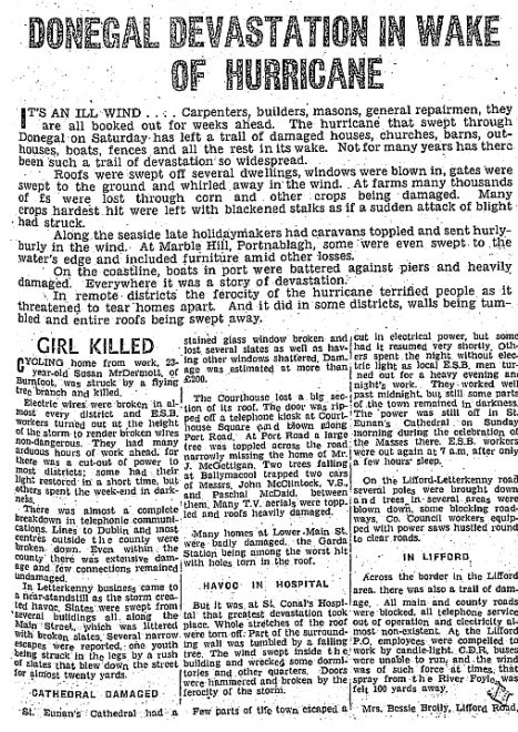 Latest storm evokes memories of Hurricane Debbie in 1961 - Donegal News